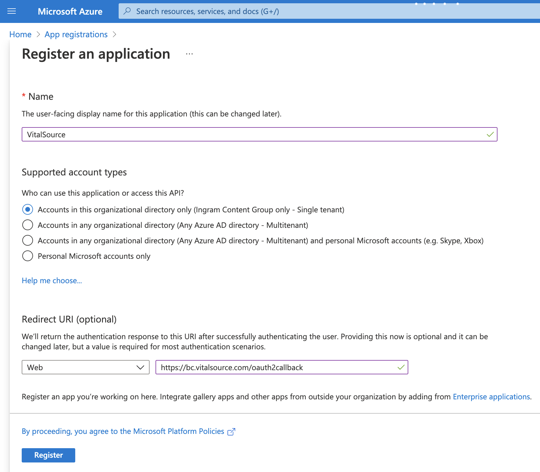Microsoft Azure Authentication – VitalSource Developer Network